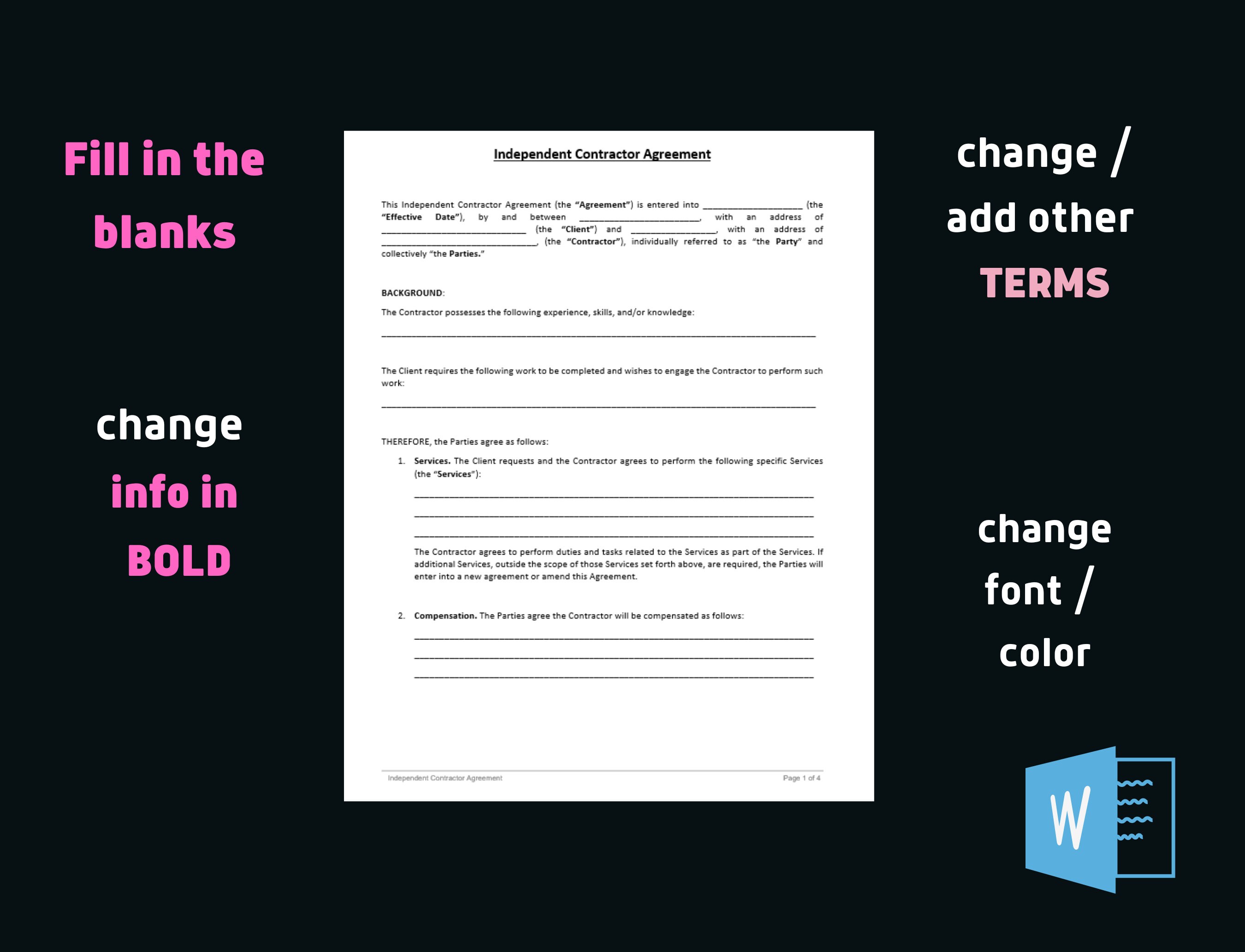 Independent Contractor Agreement, Cheap Contractor Agreement, Legal ...