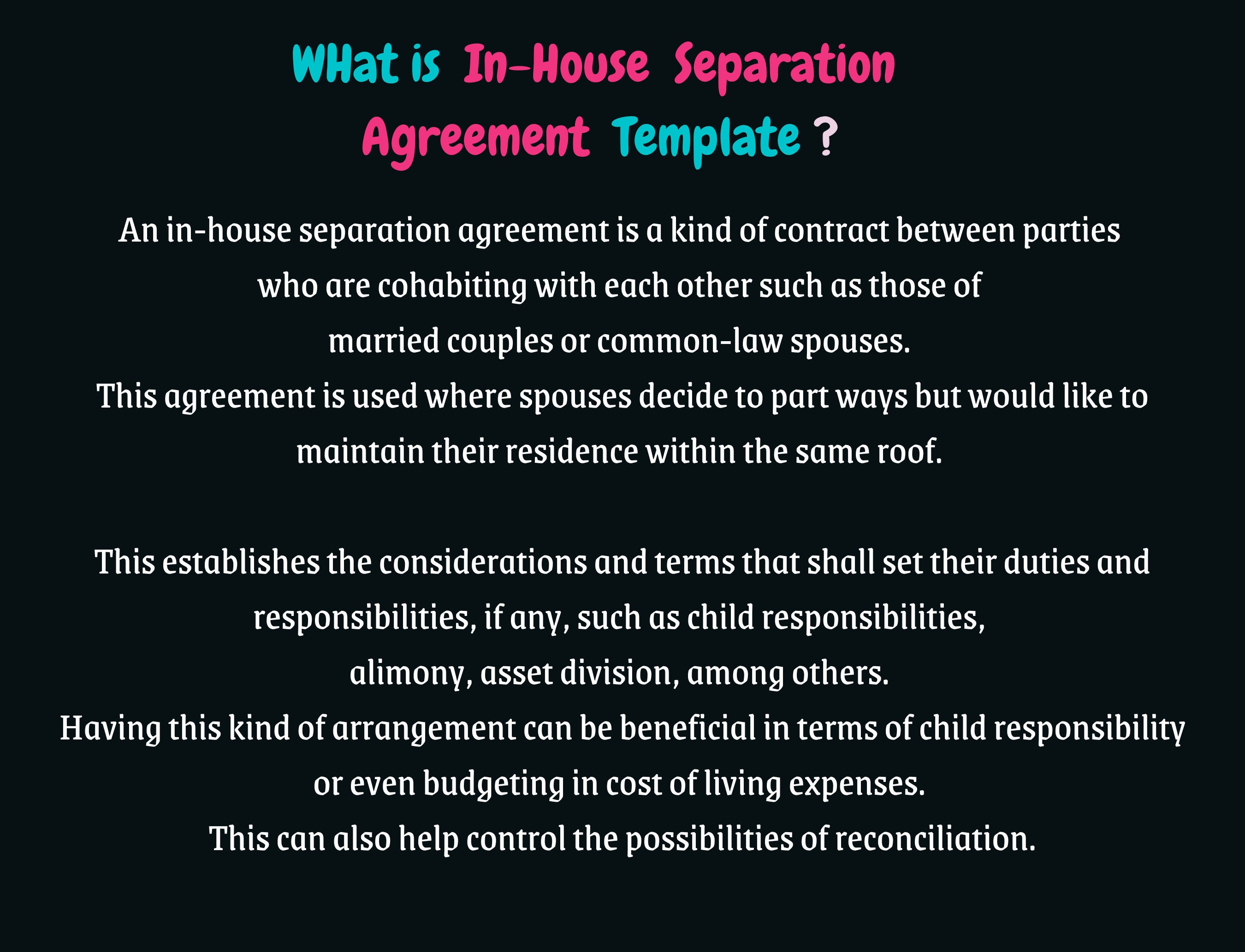 In House Separation Agreement, Parents Agreement, Marriage Separated ...