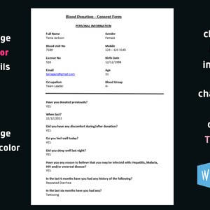 Blood Donation Consent Form * Blood Donor - Medical Consent - Donors ...