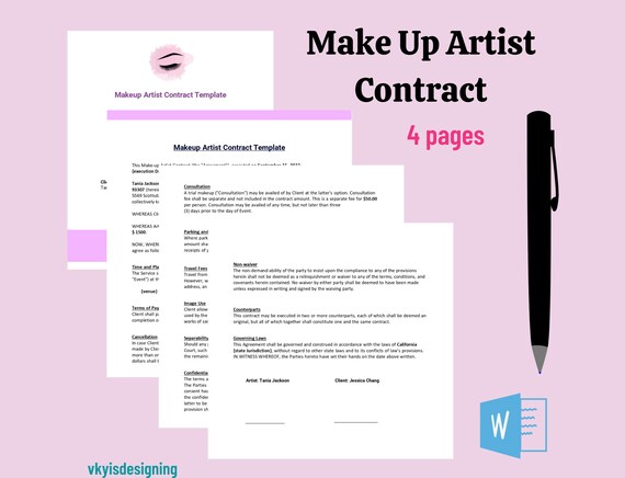 Makeup Artist Contract Bridal Contract Freelance Makeup | Etsy