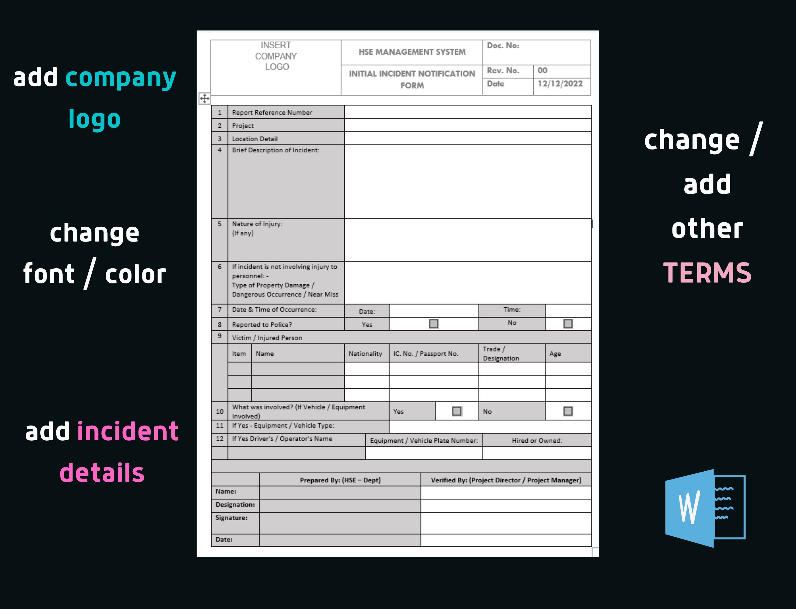 Initial Incident Report, Incident Notification, Safety Tools, Injury ...