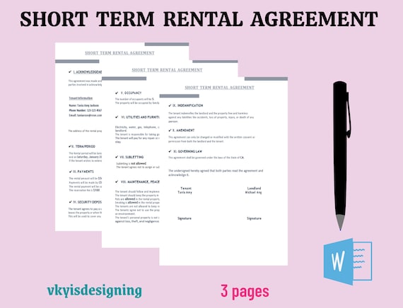Short Term Tenancy Agreement Template Free