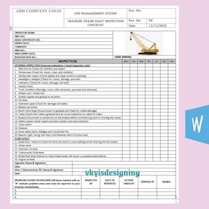 Crawler Crane Daily Inspection Checklist - Safety Report (WORD) - Etsy