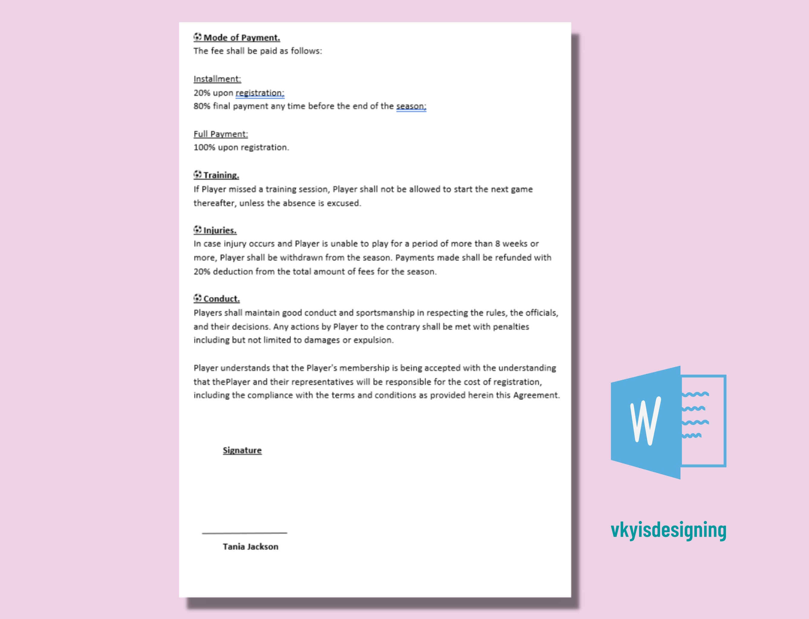 Soccer Contract Football Contract Sports Agreement Football Game ...