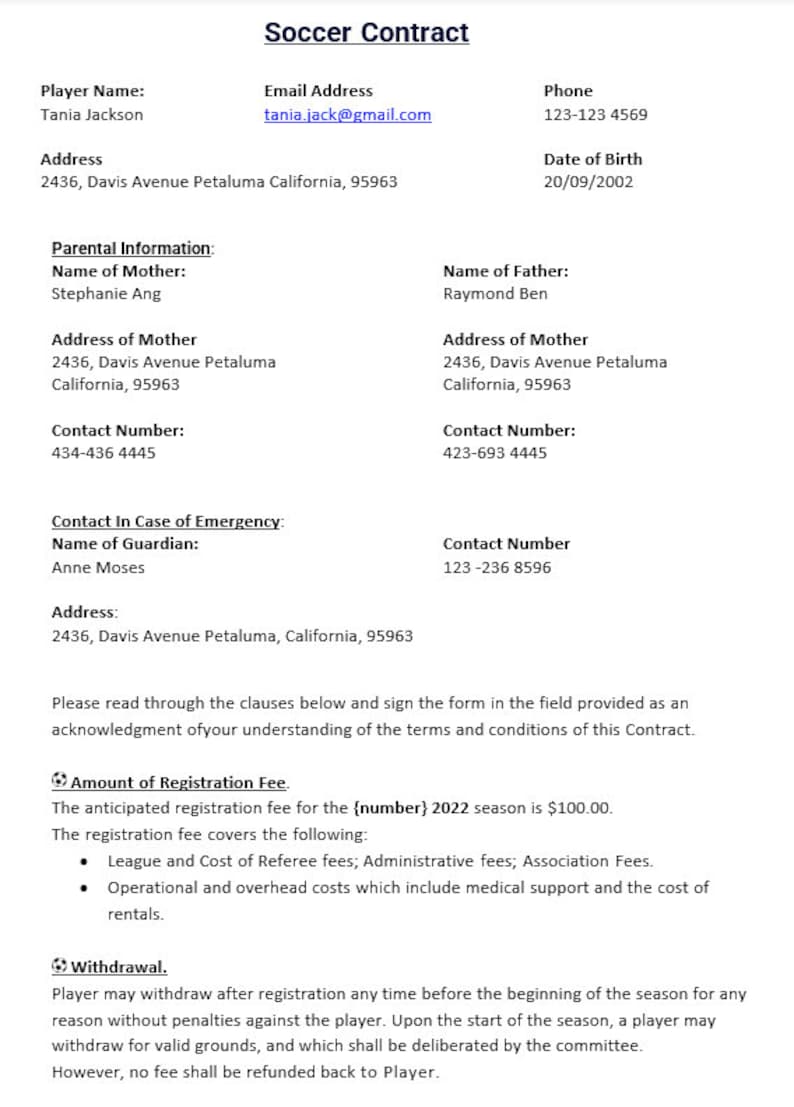 Soccer Contract Football Contract Sports Agreement Football Game ...