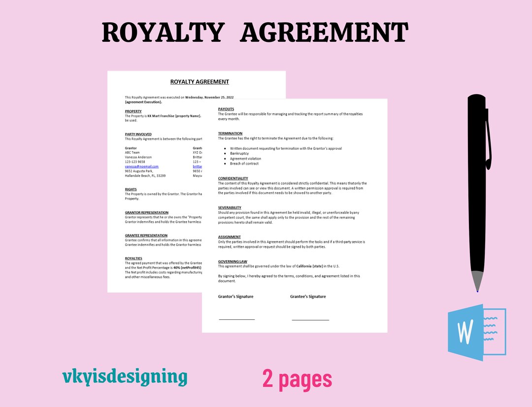 Royalty Agreement Template: Grantor to Grantee, Copyright Contract ...