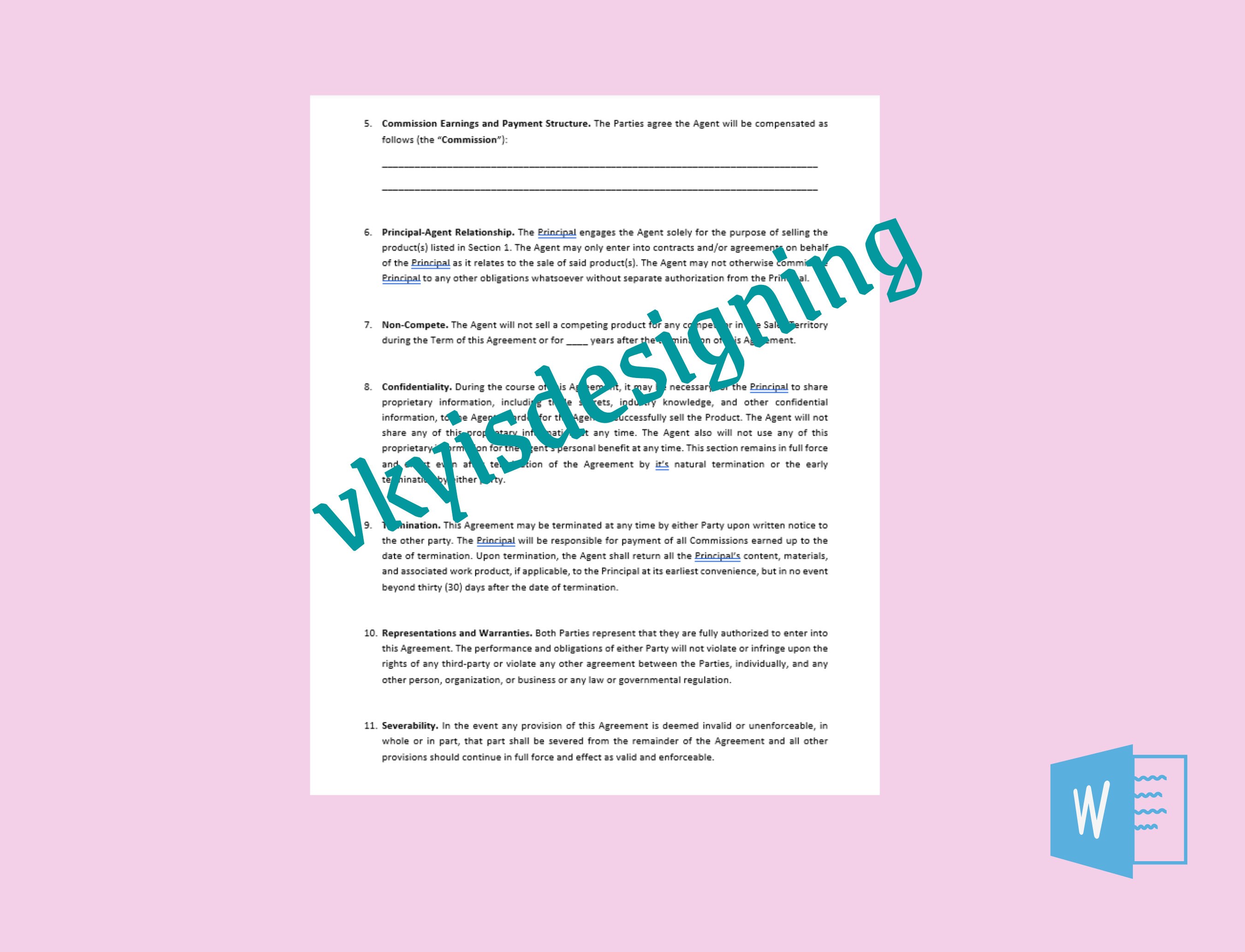 Easy to Edit Commission Agreement, Sales Agreement, Commission Employee ...