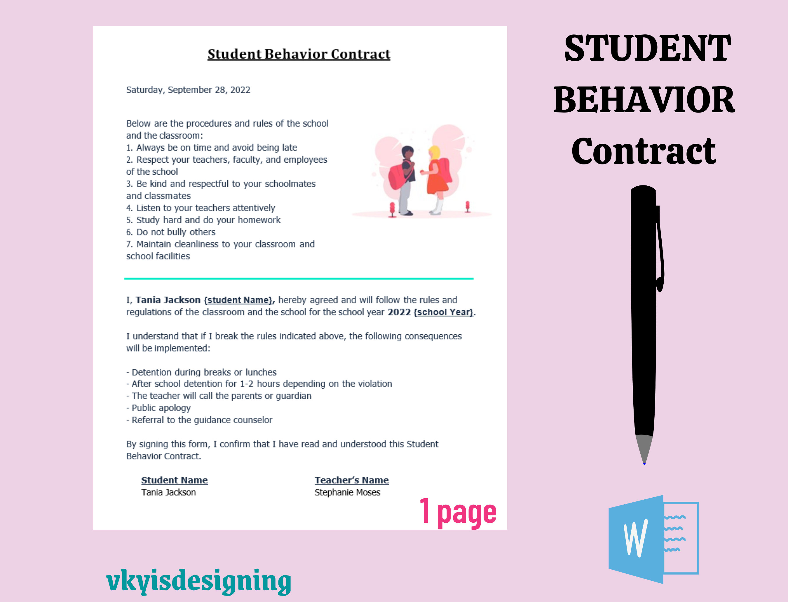 Student Behavior Contract: Editable Classroom Rules (WORD Template) - Etsy