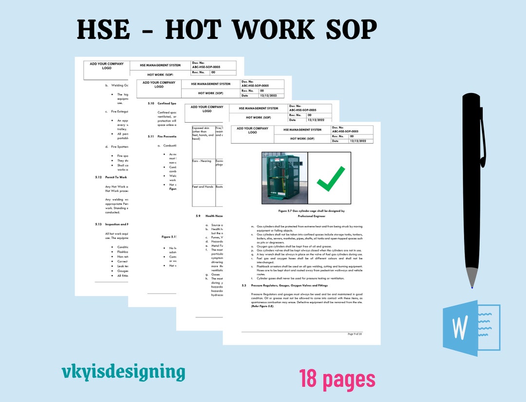 Hot Work SOP Template: Construction Safety, Permit to Work (editable ...