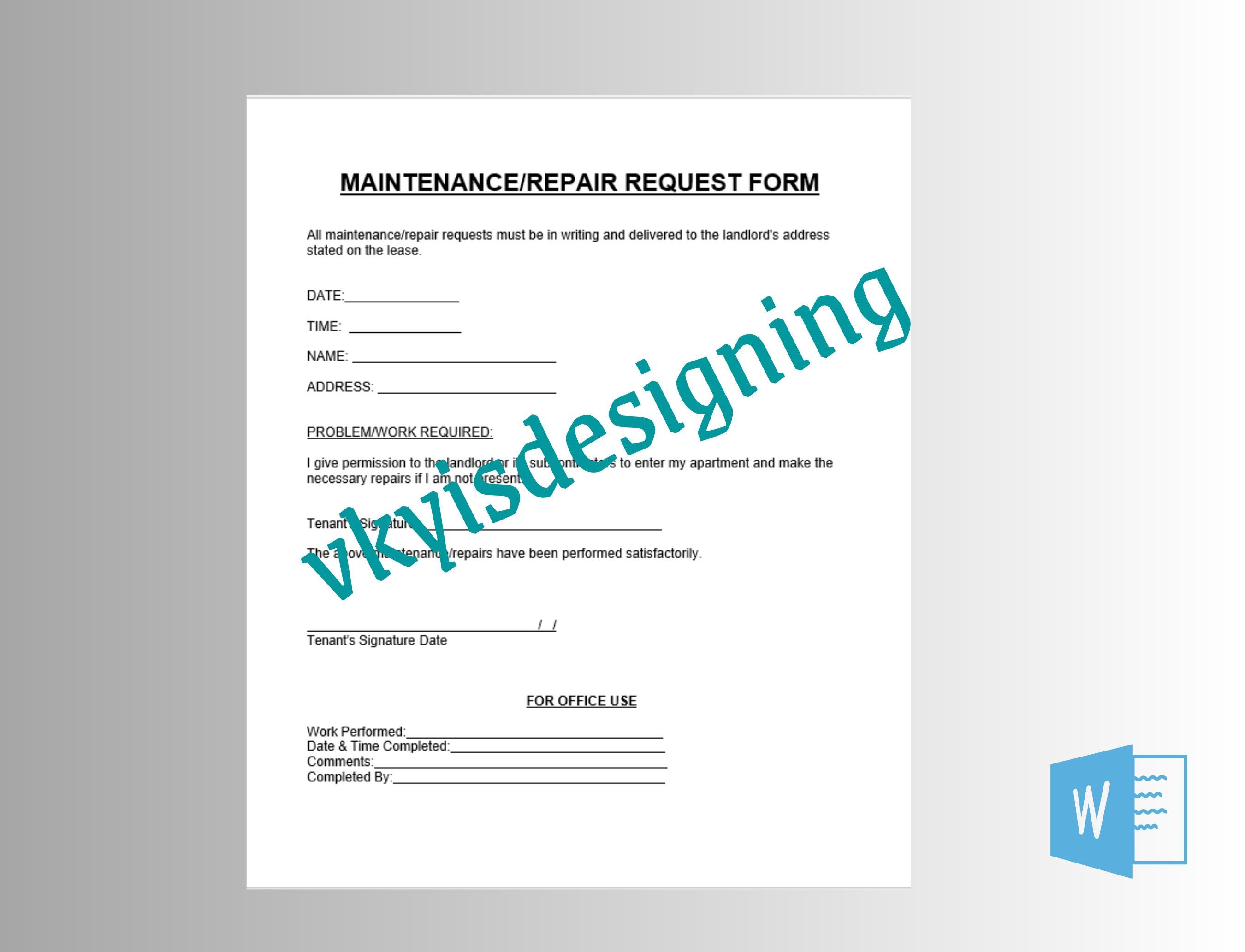 Tenant Maintenance Request Letter Template (word Template) - Etsy