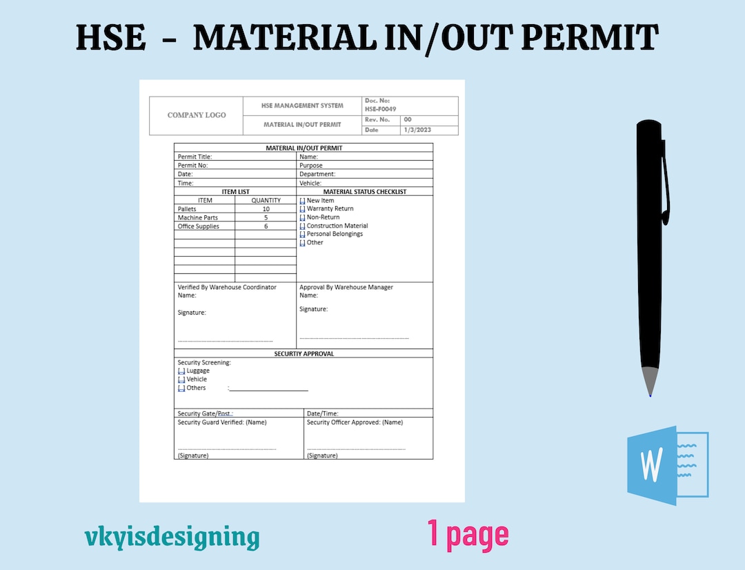 Material In, Material Out Permit, Gate Pass Entry, Entry Permit ...
