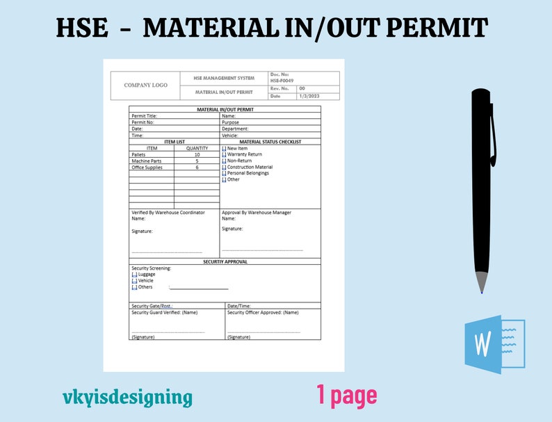 Material In, Material Out Permit, Gate Pass Entry, Entry Permit ...