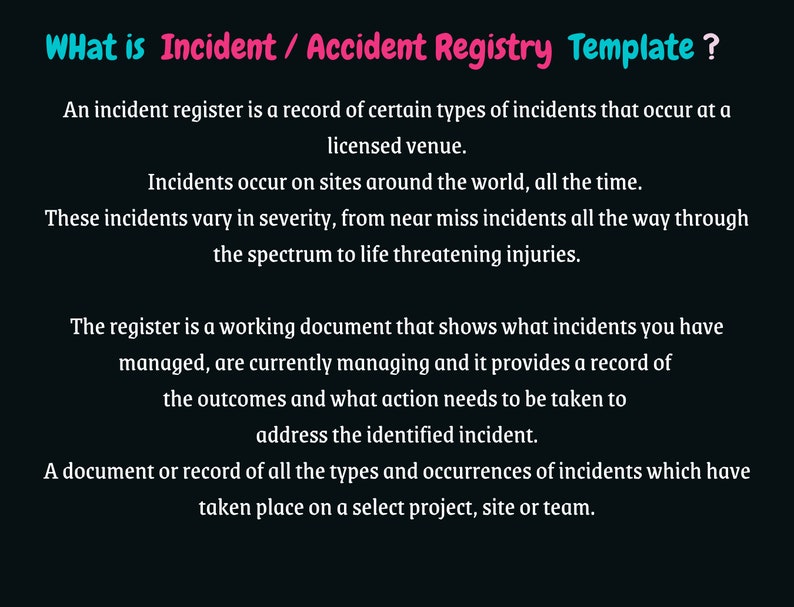 Accident & Incident Register Template: Workplace Safety Form (WORD) - Etsy