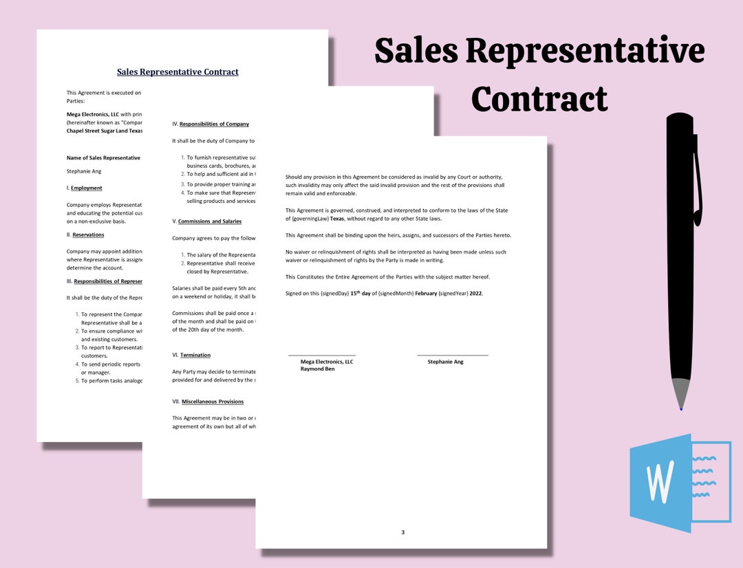 Sales Representative Contract Template: Marketing Hiring Form (editable ...