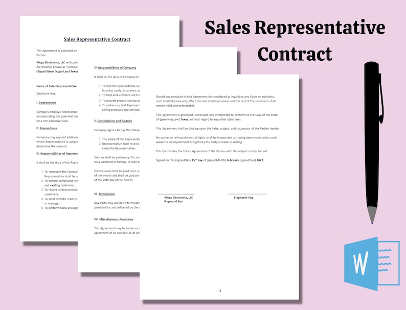 Sales Representative Contract Template: Marketing Hiring Form (editable ...
