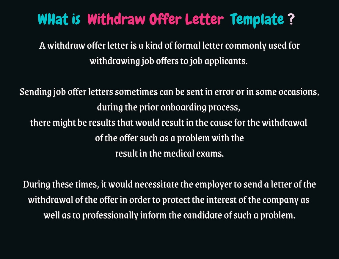 Withdraw Offer Letter, Withdraw Job Offer, Formal Letter, HR Letter ...