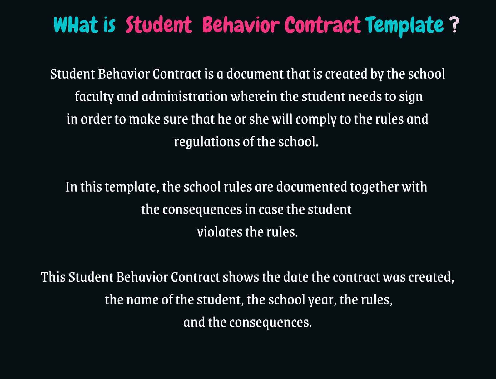 Student Behavior Contract * Classroom Behavior * Educational Tracking ...