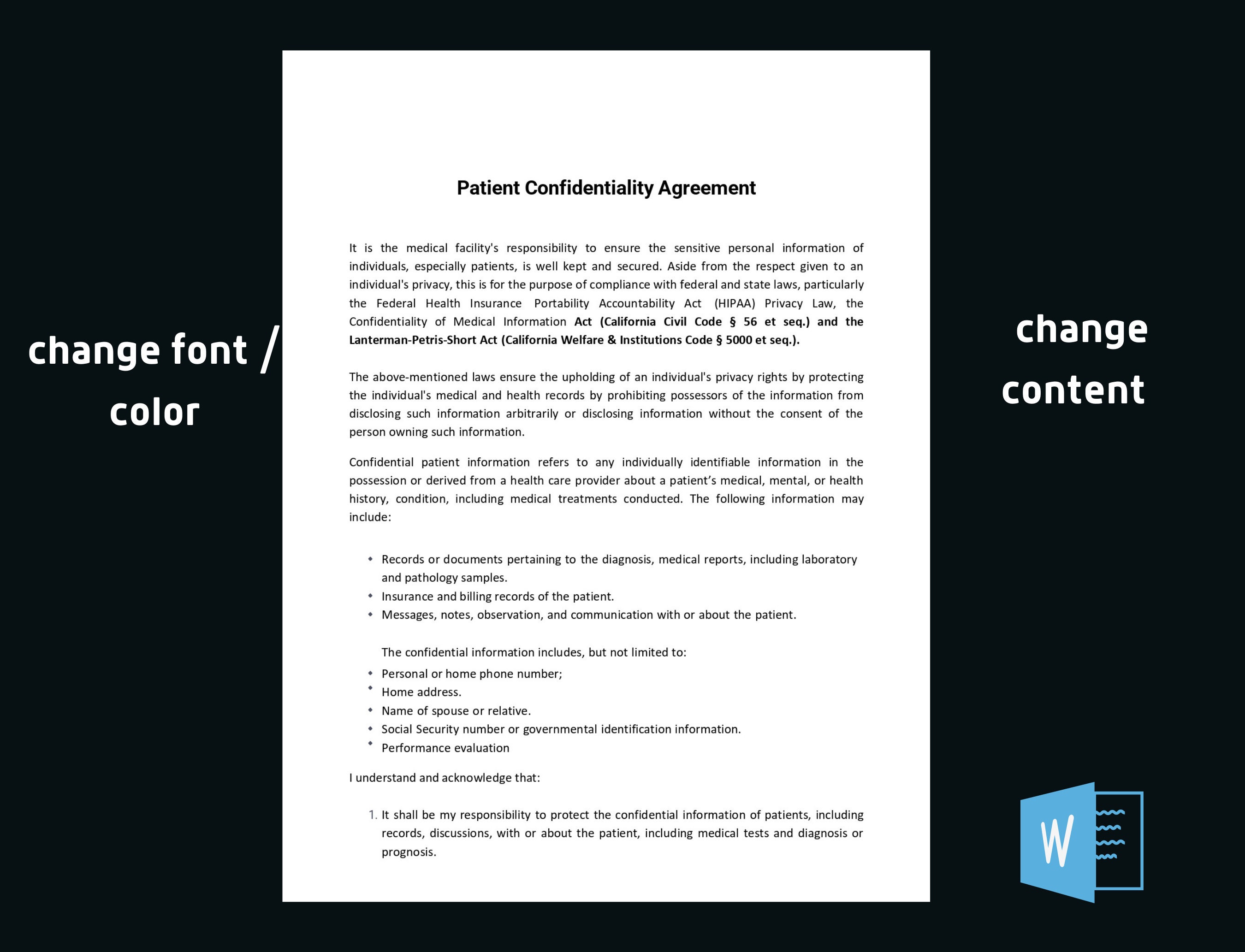 Patient Confidentiality Agreement Template: HIPAA Privacy Laws ...