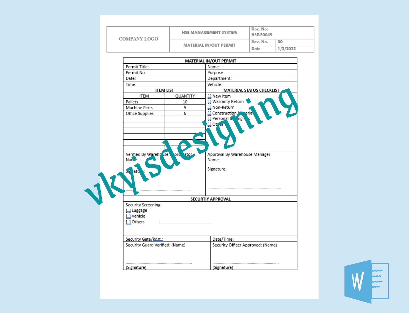 Material In, Material Out Permit, Gate Pass Entry, Entry Permit ...