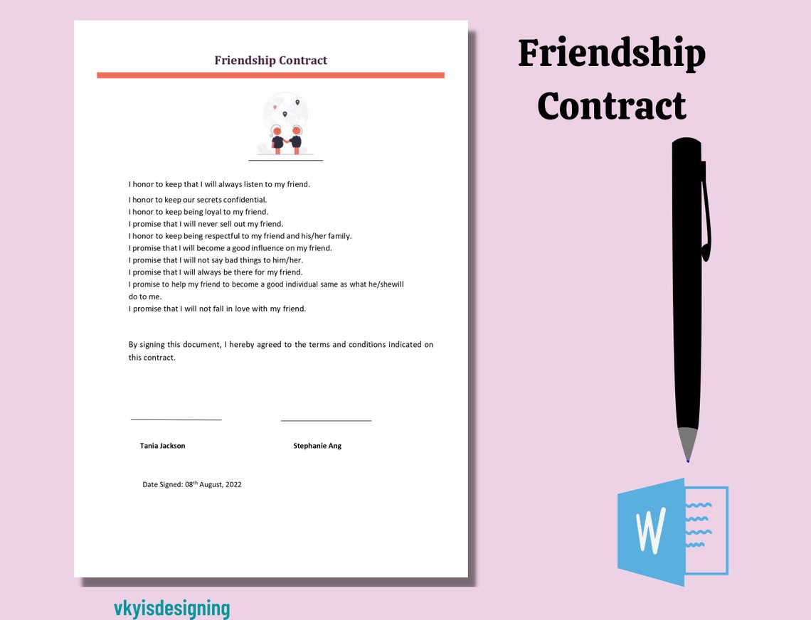 Friendship Contract Template: Printable Friend Agreement (editable Word ...