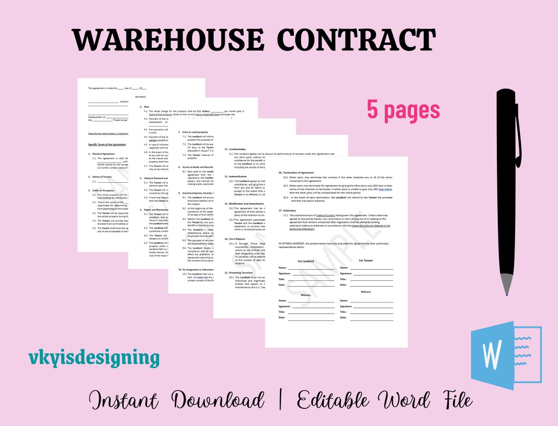Warehouse Contract Template: LLC, Logistics, Trucking, Freight (word ...