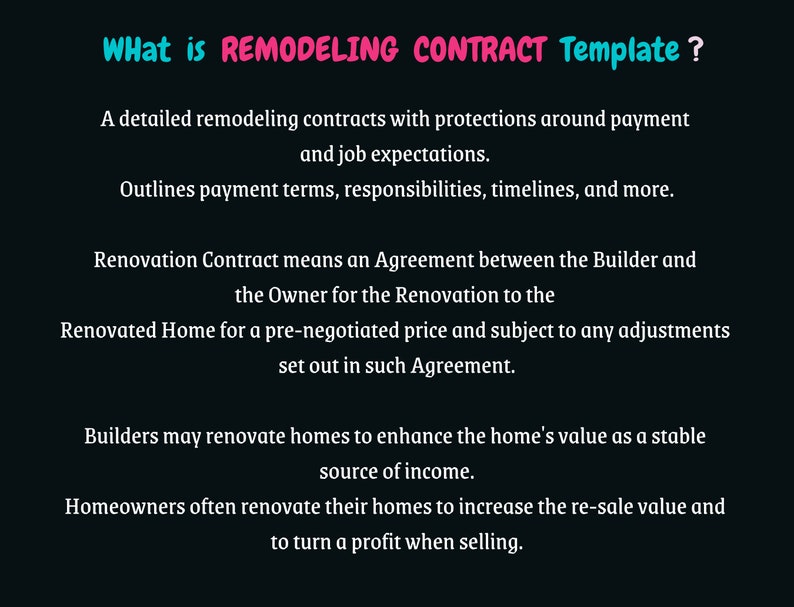 Remodeling Contract Template: Home Renovation Agreement (editable Word File) - Etsy