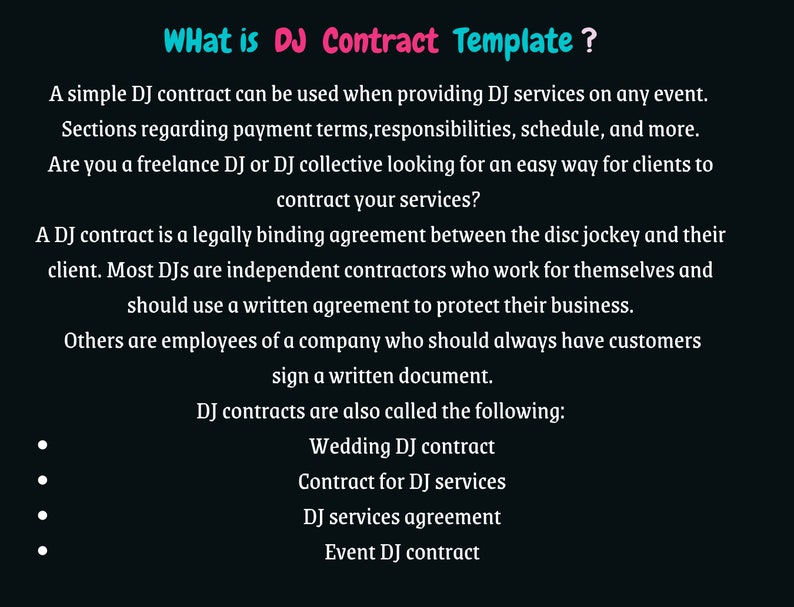 Editable DJ Contract Template: Wedding, Birthday, Party (editable Word ...