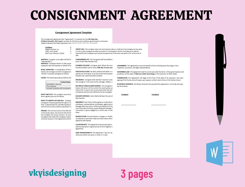 Consignment Agreement Template: Editable Word Contract - Etsy