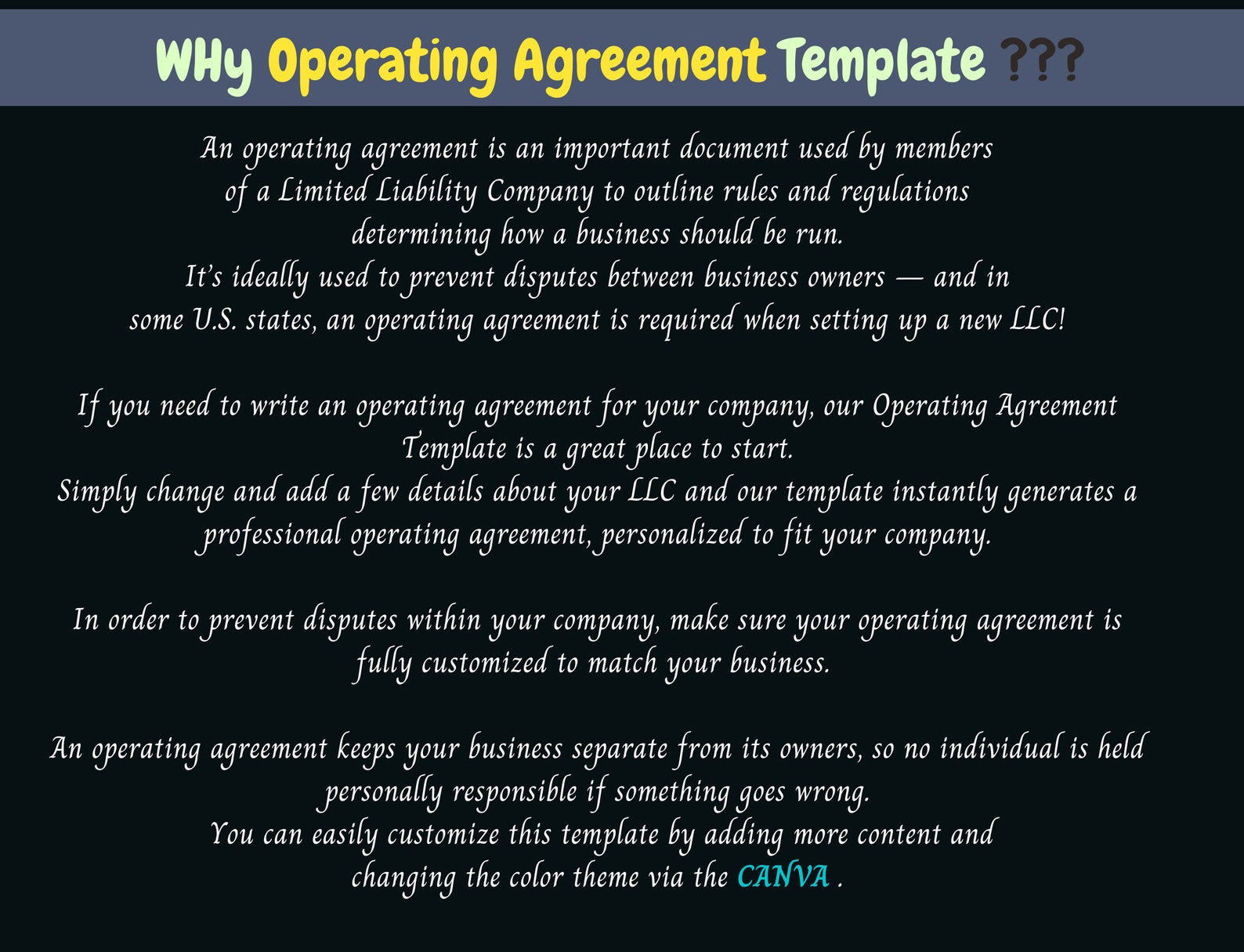 Operating Agreement LLC Agreement Operation Contract | Etsy