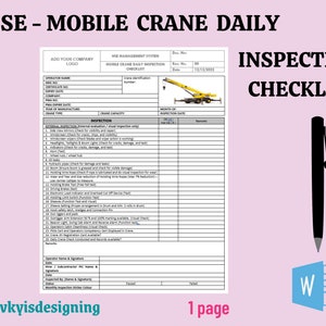Mobile Crane Daily Inspection Checklist: Safety & Health (WORD) - Etsy