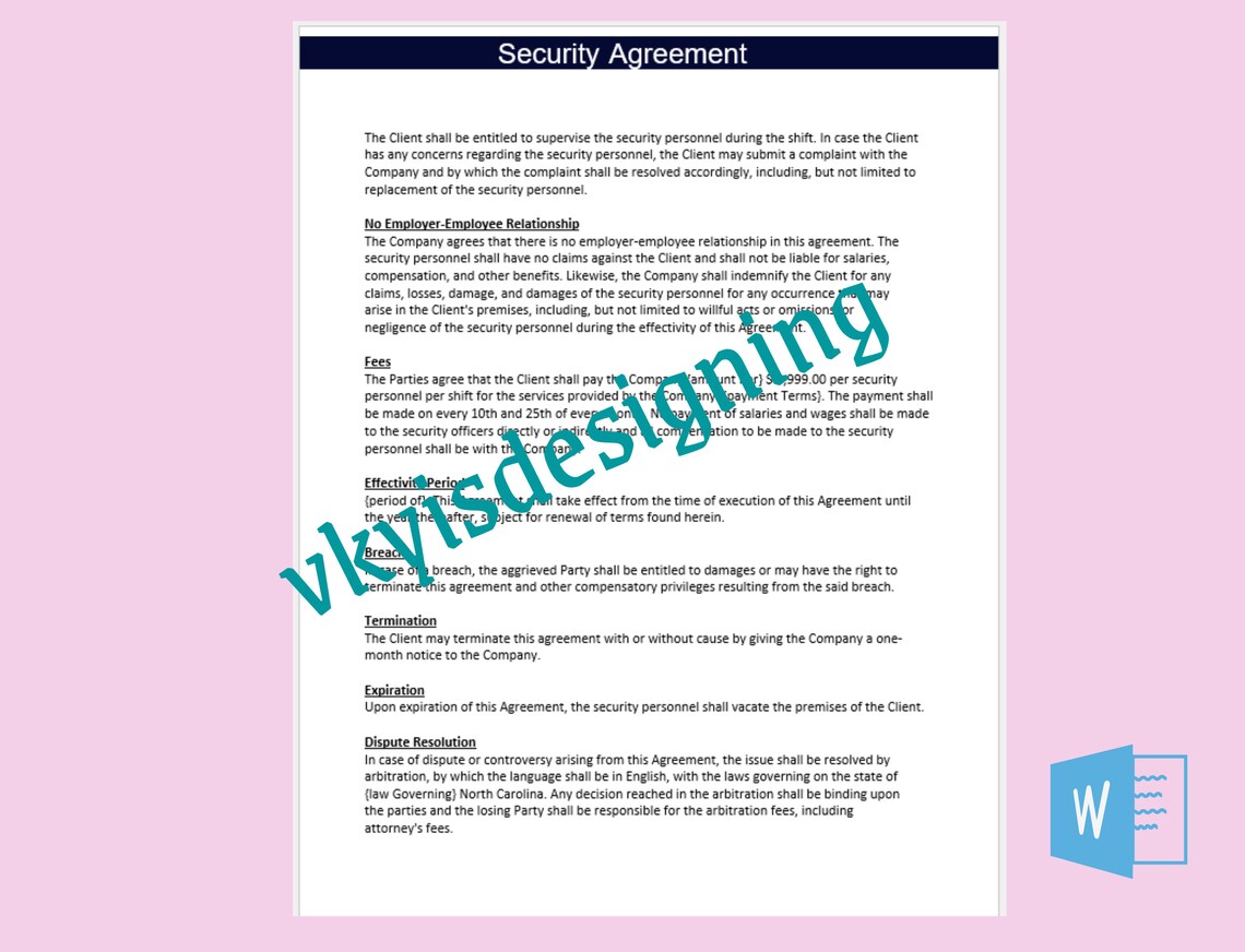 Security Agreement, Premise Security, Armed Guard, Safeguard Contract ...