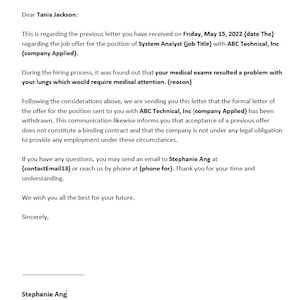Withdraw Offer Letter, Withdraw Job Offer, Formal Letter, HR Letter ...