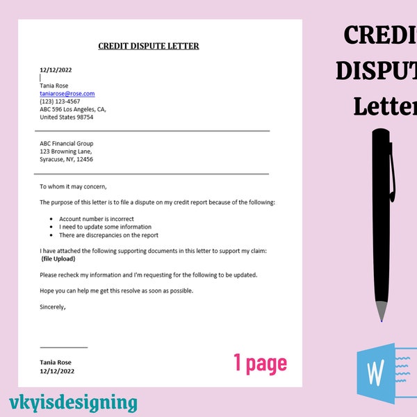 Credit Report Dispute Letter - Etsy