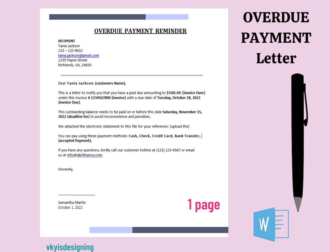 Overdue Payment Letter, Debt Collector, Debtor Warning, Payment ...