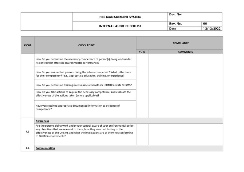 Internal Audit Checklist Template: Safety & Financial (MS Word) - Etsy