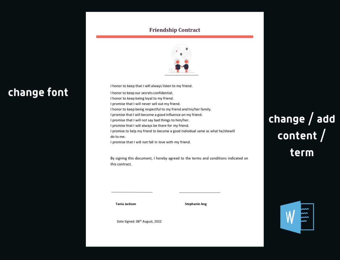 Friendship Contract Relationship Agreement Buddy Contract Partner ...