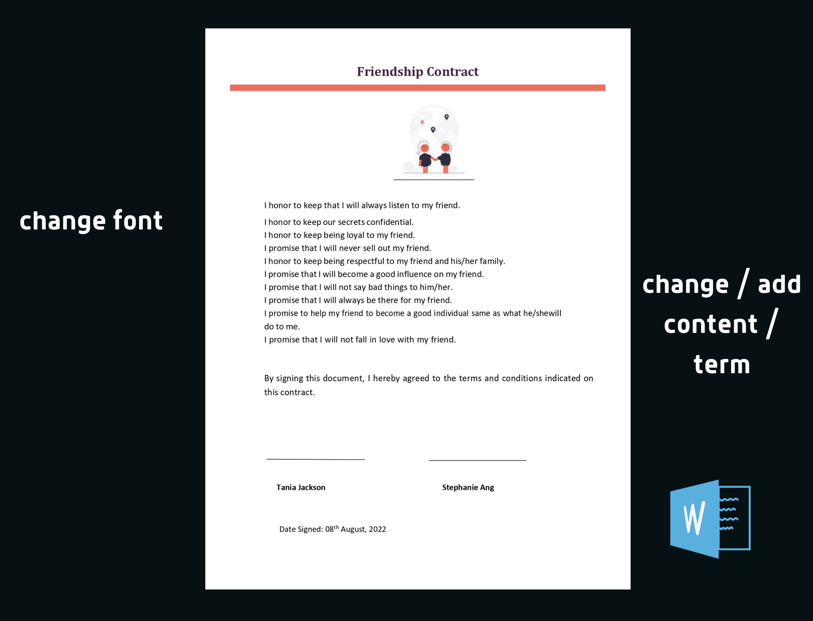 Friendship Contract Template: Printable Friend Agreement (editable Word ...