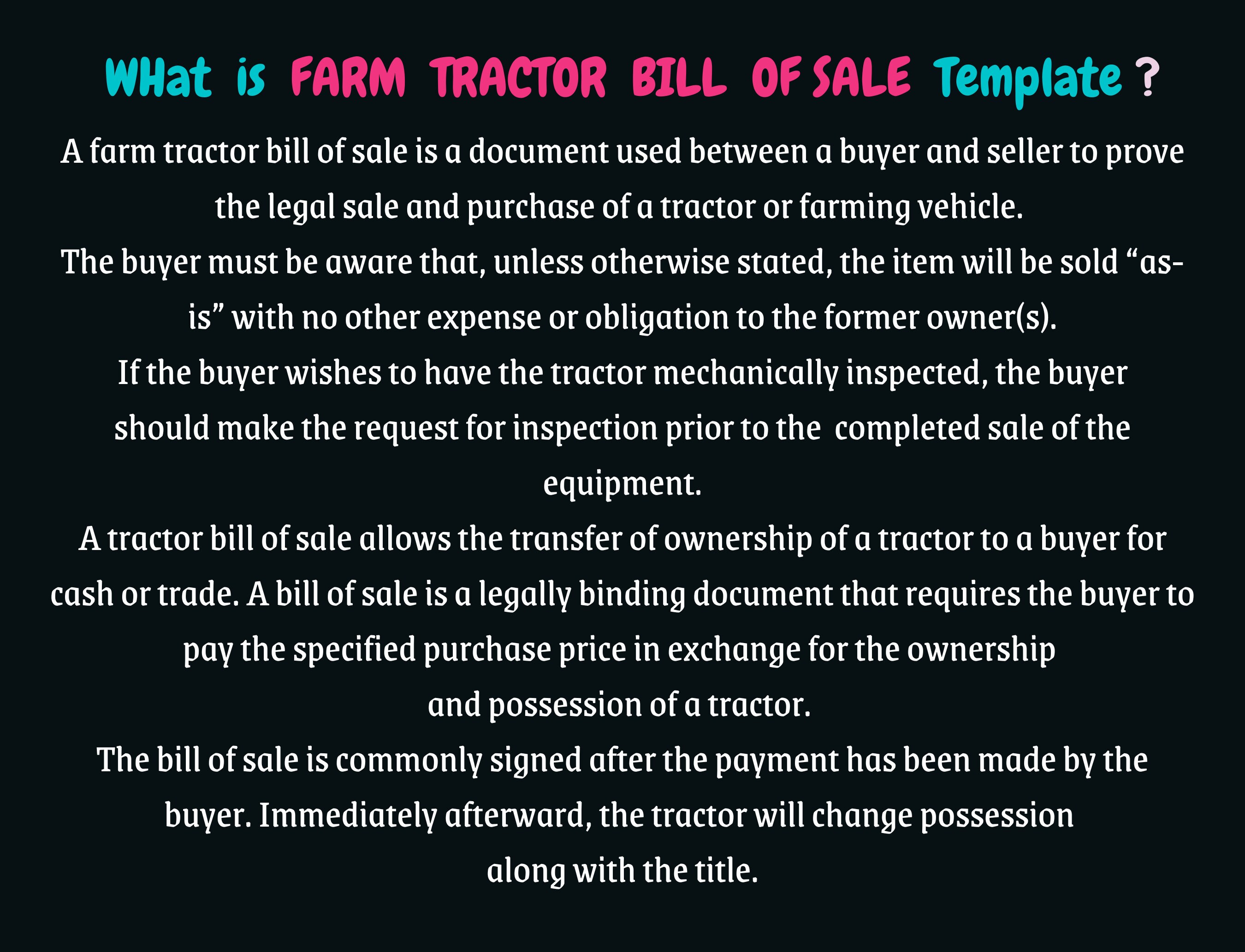 Farm Tractor Bill of Sale, Tractor Transfer, Ownership Transfer, Buyer ...