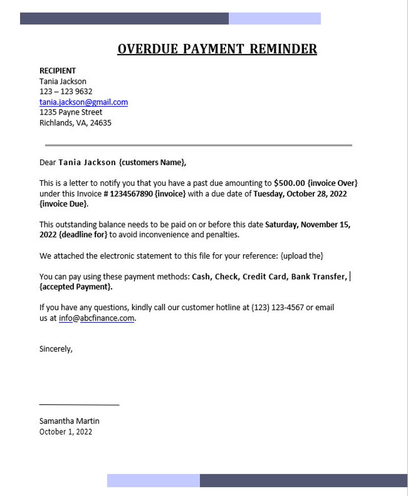 Overdue Payment Letter, Debt Collector, Debtor Warning, Payment ...