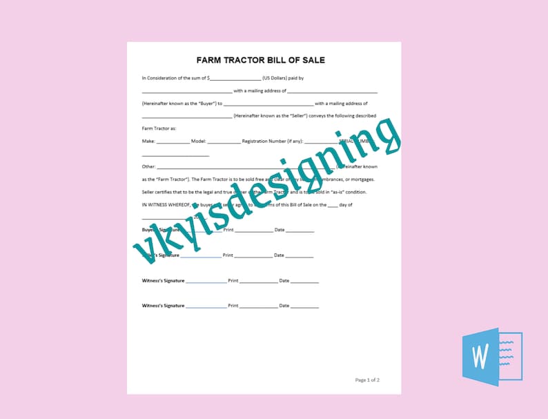 Farm Tractor Bill of Sale, Tractor Transfer, Ownership Transfer, Buyer ...