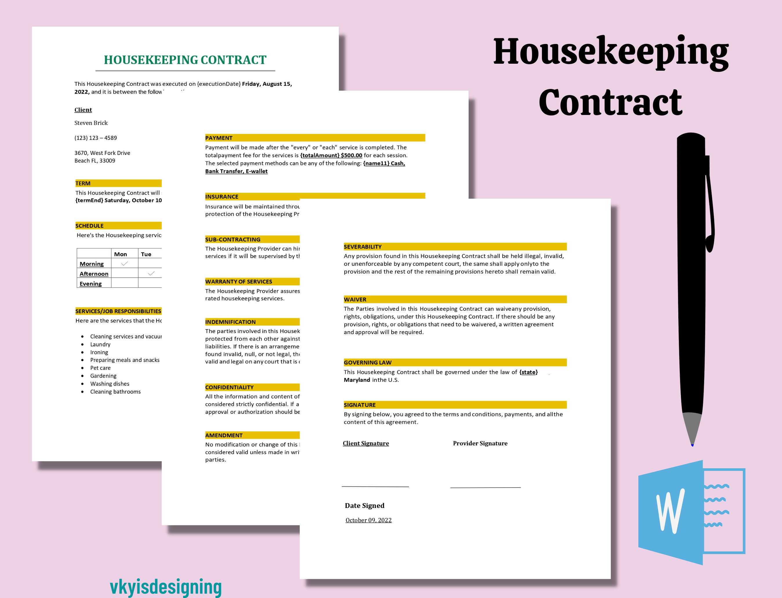 Housekeeping Contract * Cleaning Service - Commercial Contract ...
