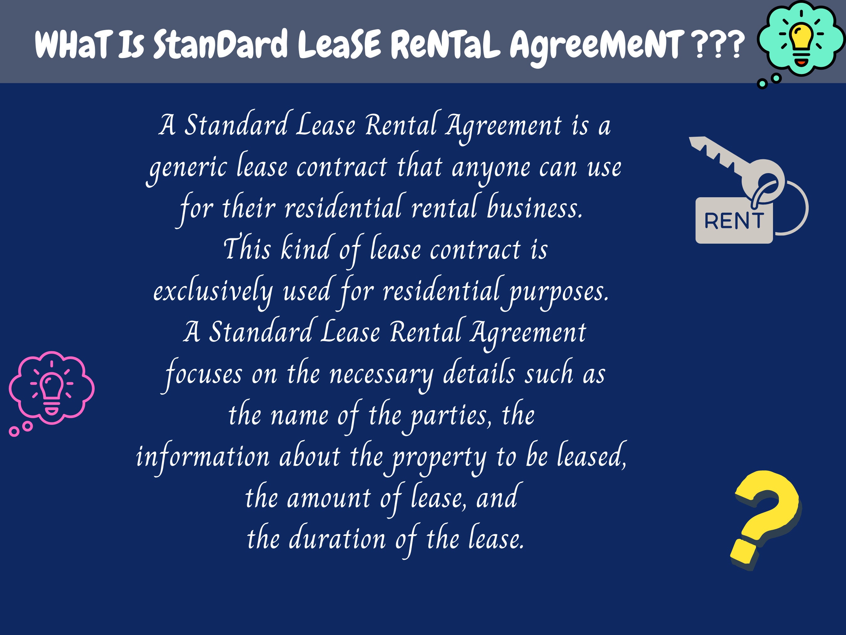 Standard Rental Agreement, Simple Rental Form, Residential Form, Lease ...