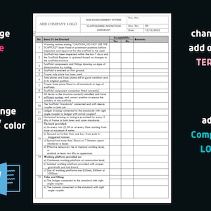 Scaffolding Inspection Checklist, Inspection Sheet, Tower Scaffold ...