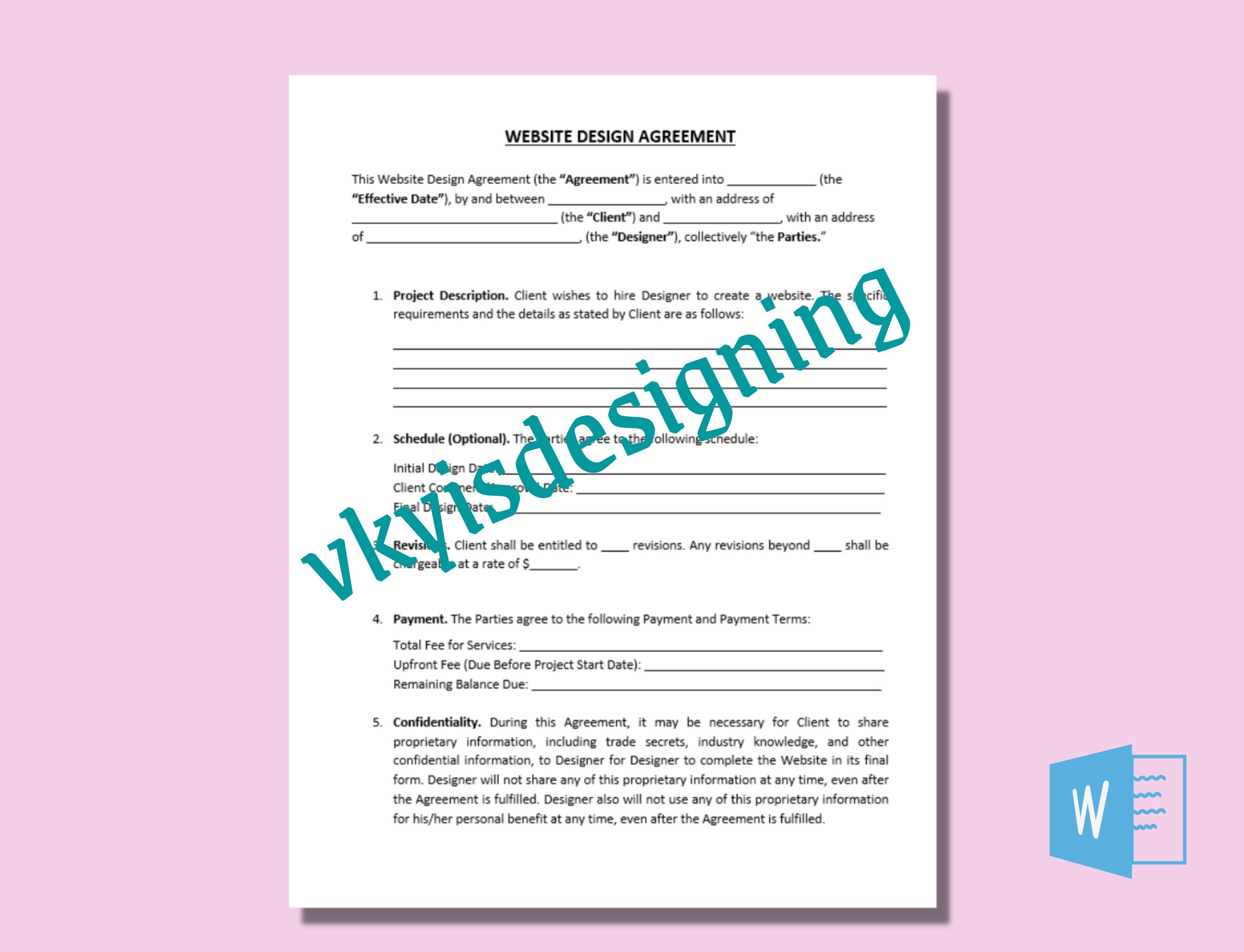 Easy to Edit Website Design Agreement, Designer Contract, Website ...