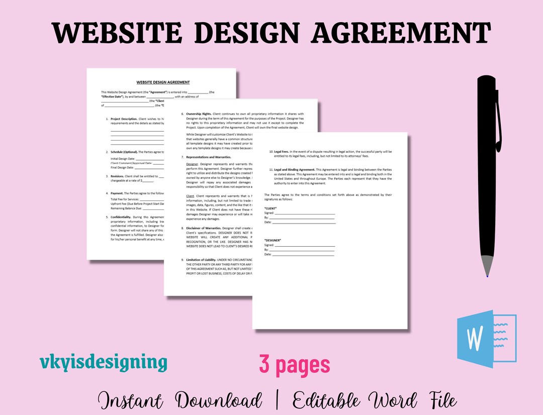 Easy to Edit Website Design Agreement, Designer Contract, Website ...