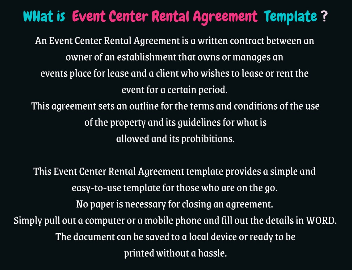 Event Center Rental Agreement, Hall Rental, Party Rental, Event ...