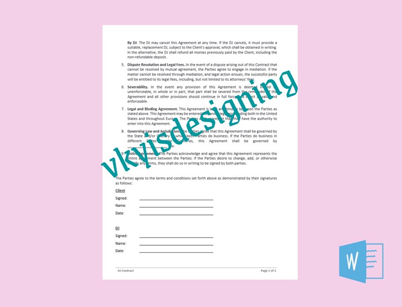 Editable DJ Contract Template: Wedding, Birthday, Party (editable Word ...