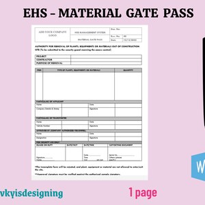 Material Gate Pass Template: Construction Entry Approval (WORD) - Etsy