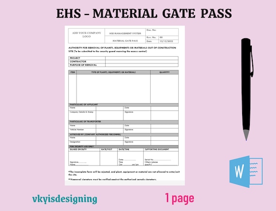 Material Gate Pass Gate Permit Material Tracker Health - Etsy Hong Kong