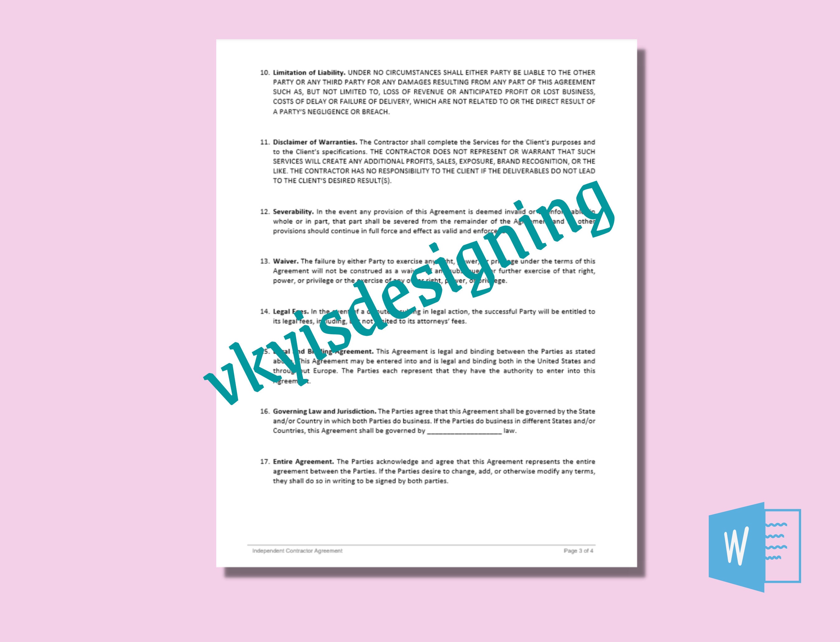 Independent Contractor Agreement, Cheap Contractor Agreement, Legal ...